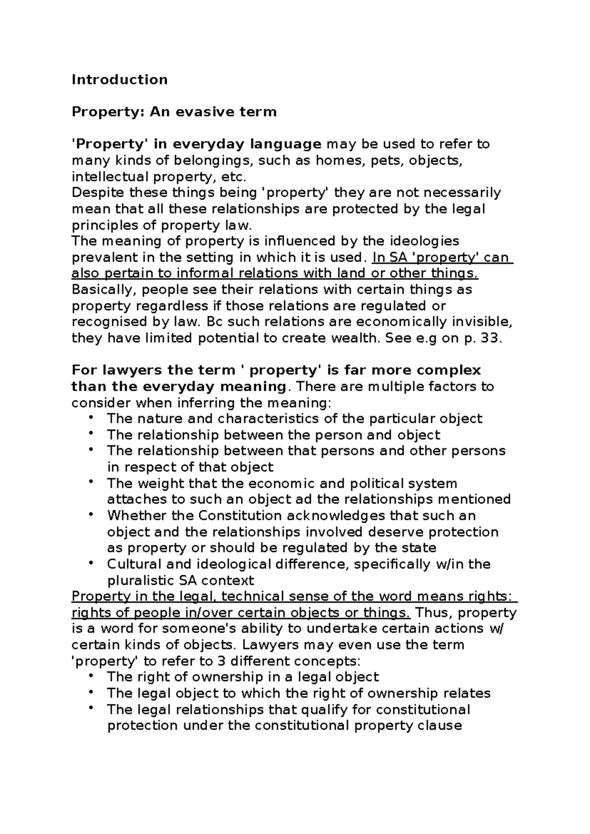 Law of property Introductory notes - Introduction Property: An evasive ...