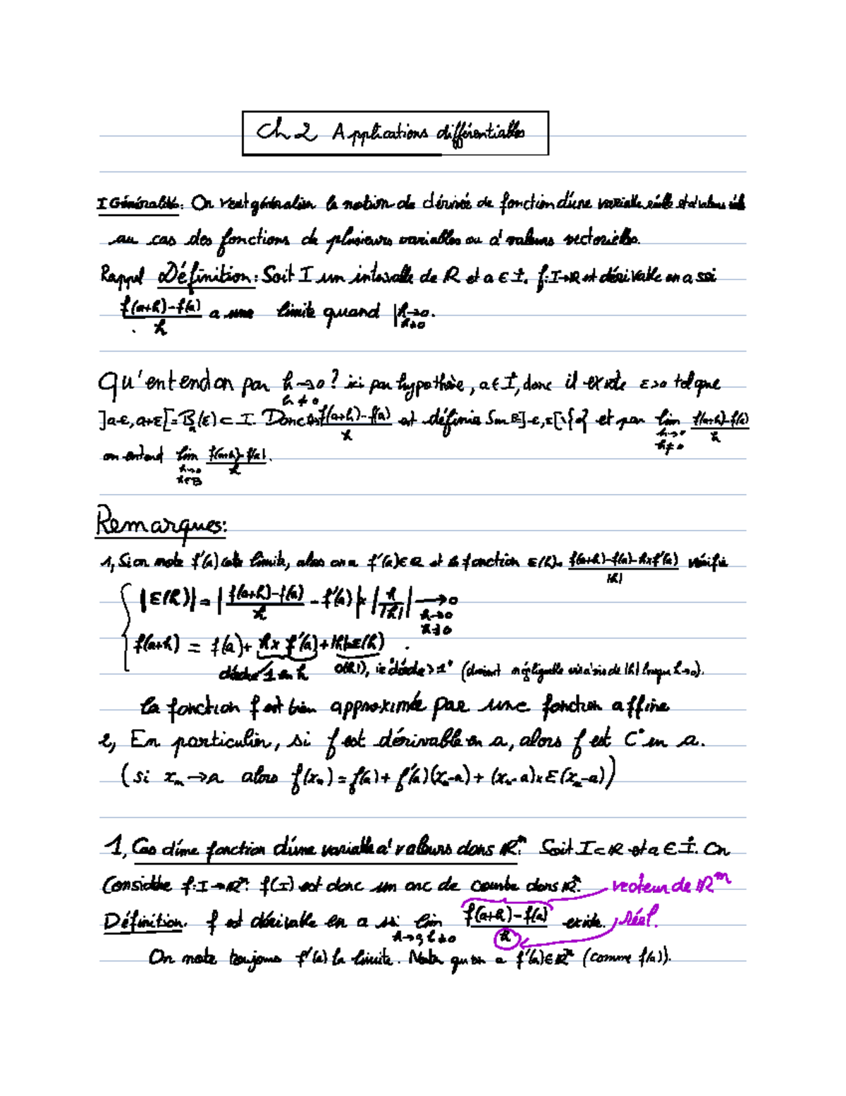 Cours 4 - Applications différentiables - 2 Applications différentiables Généralités - Studocu