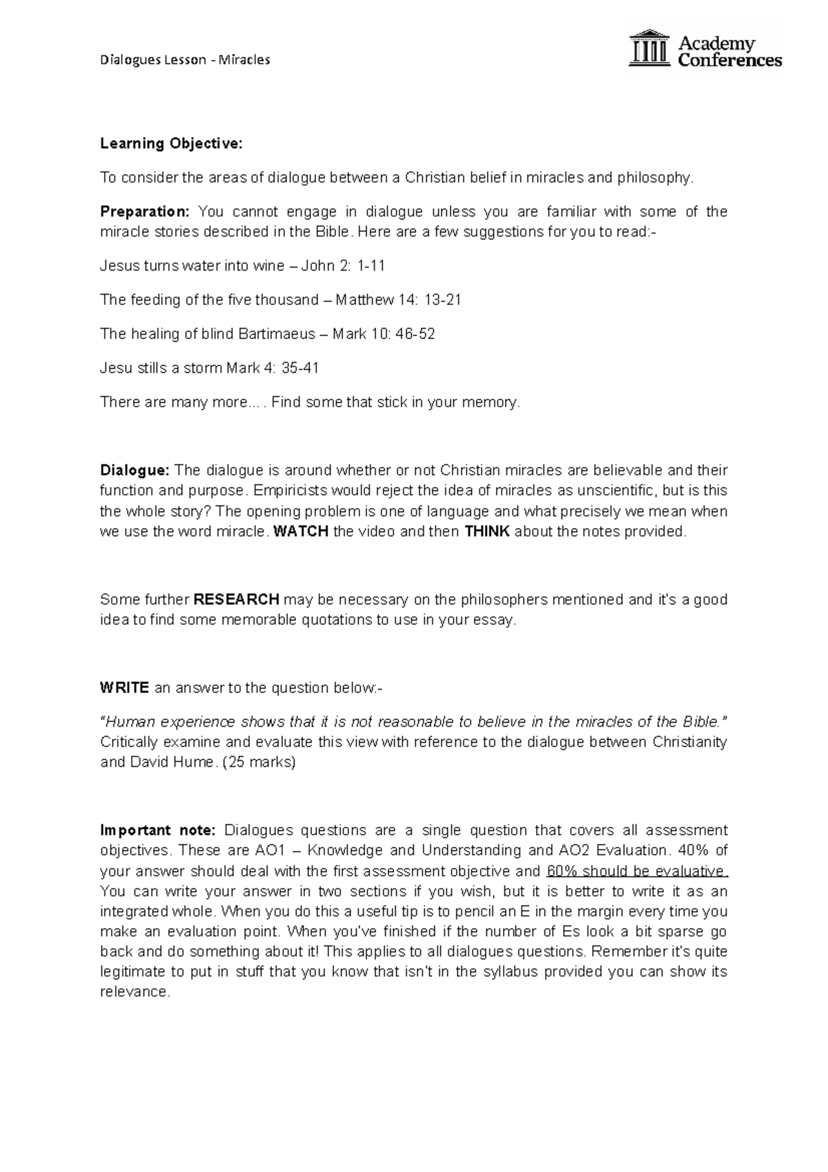 Miracles dialogue lesson plan - Dialogues Lesson - Miracles Learning ...