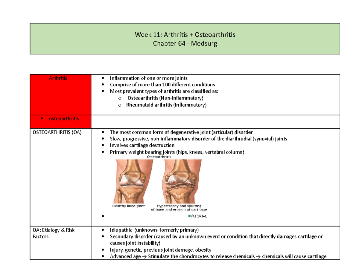 Arthritis + osteoarthritis notes - Week 11: Arthritis + Osteoarthritis ...