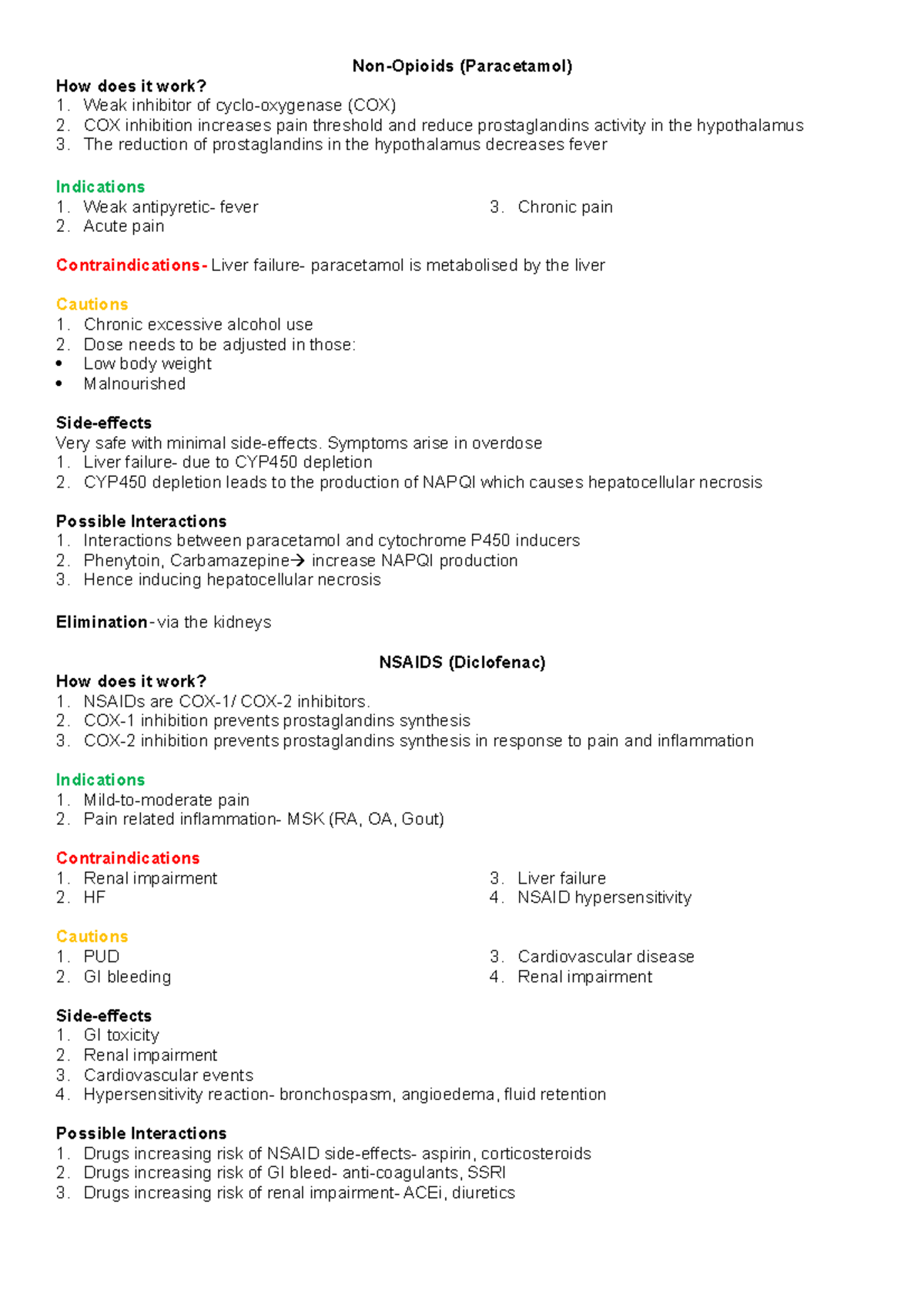 Drug Profiles- Pain - C2C - Leeds - Studocu