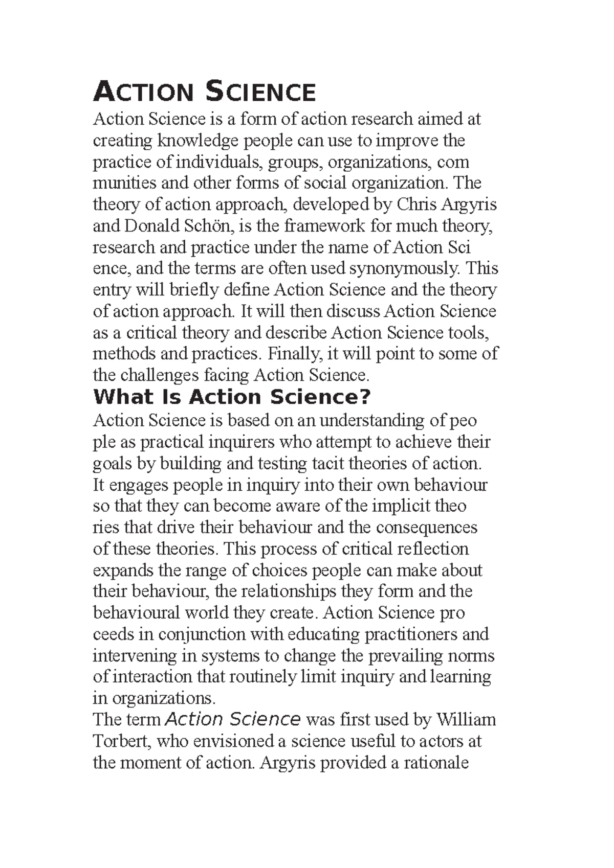 Action Science - ACTION SCIENCE Action Science is a form of action ...