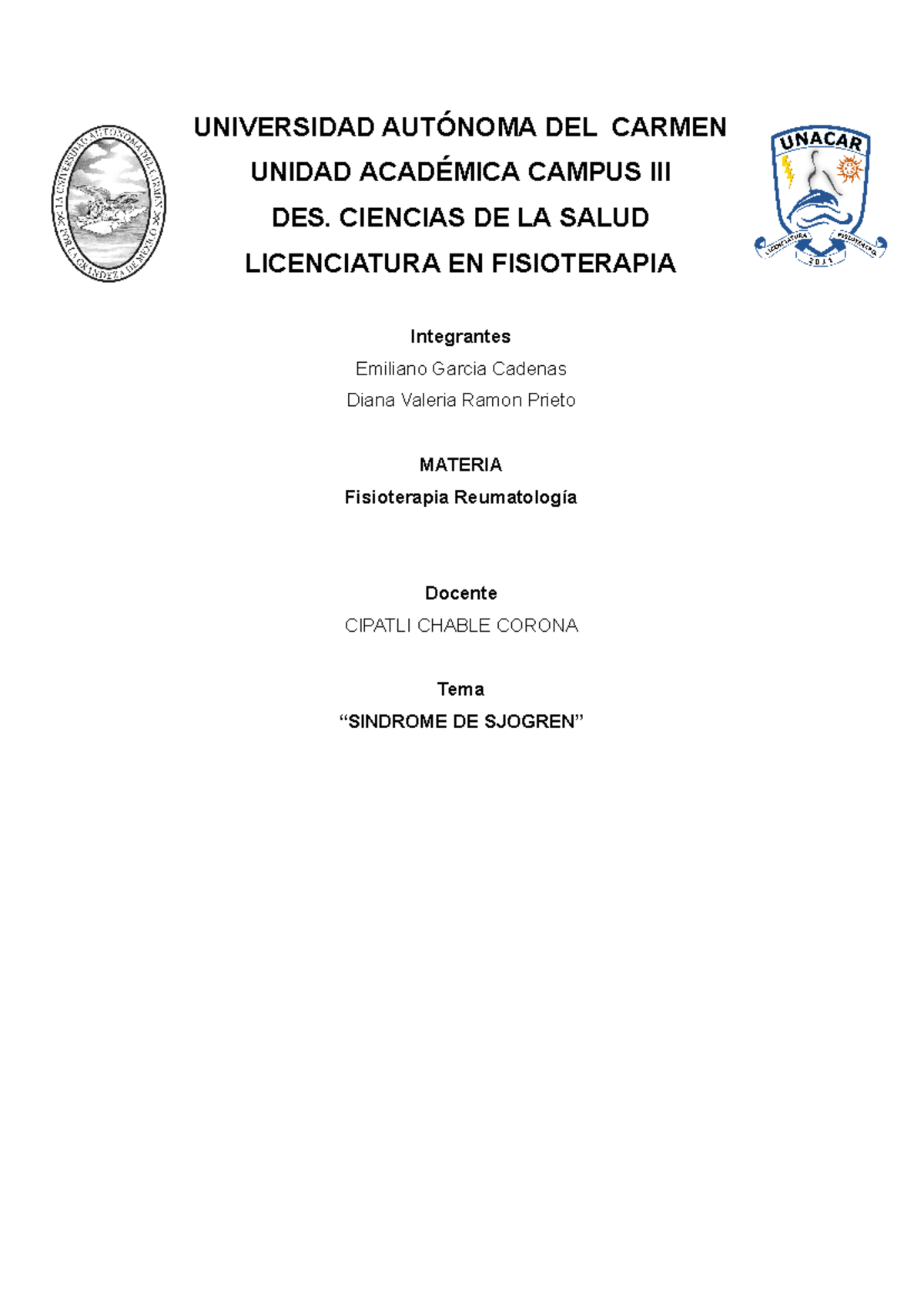 Sindrome DE Sjogren - LEAAA - UNIVERSIDAD AUTÓNOMA DEL CARMEN UNIDAD ...