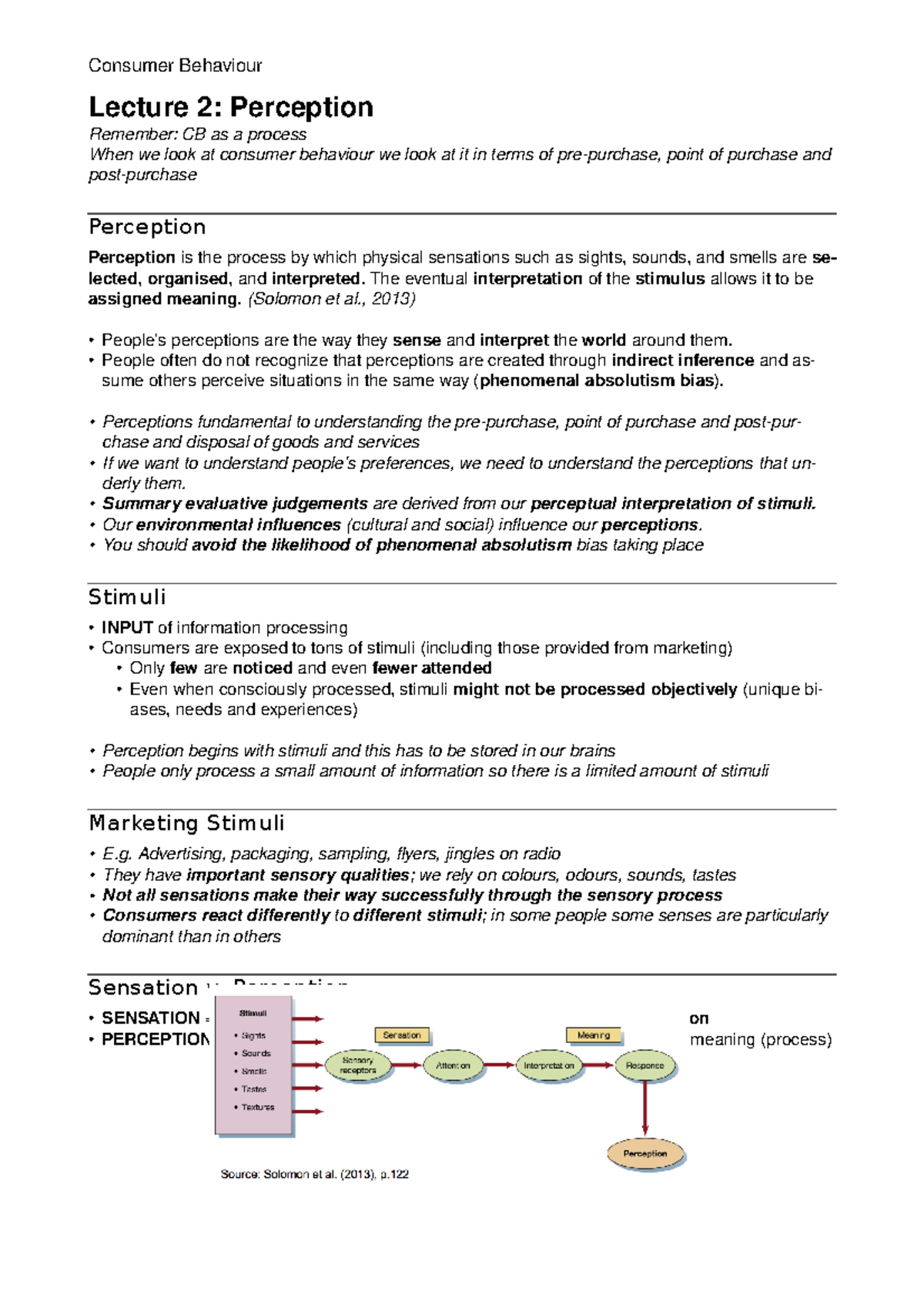 consumer behaviour notes - Consumer Behaviour Lecture 2: Perception ...