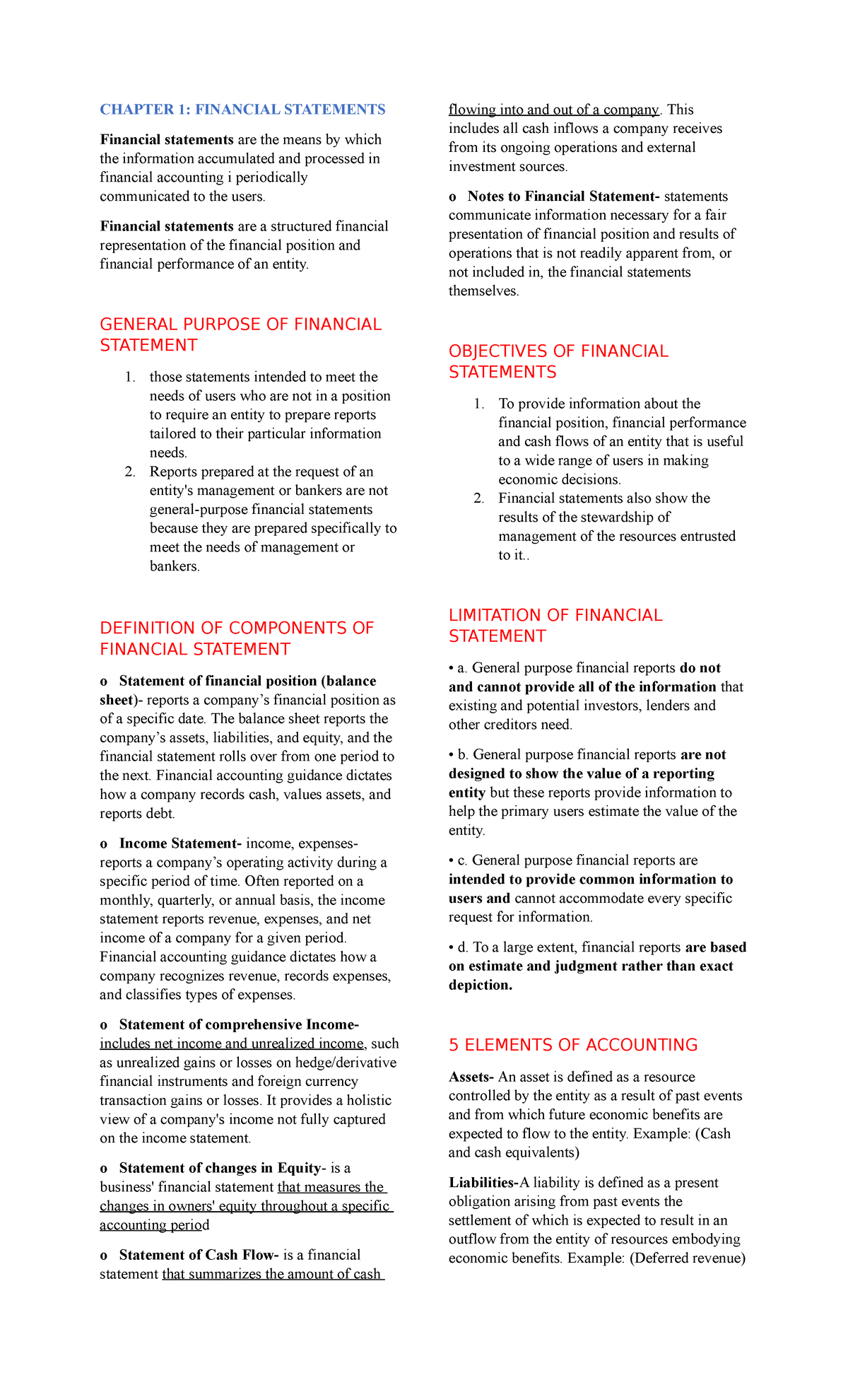 IA3 - intermediate accounting - CHAPTER 1: FINANCIAL STATEMENTS Financial statements are the ...