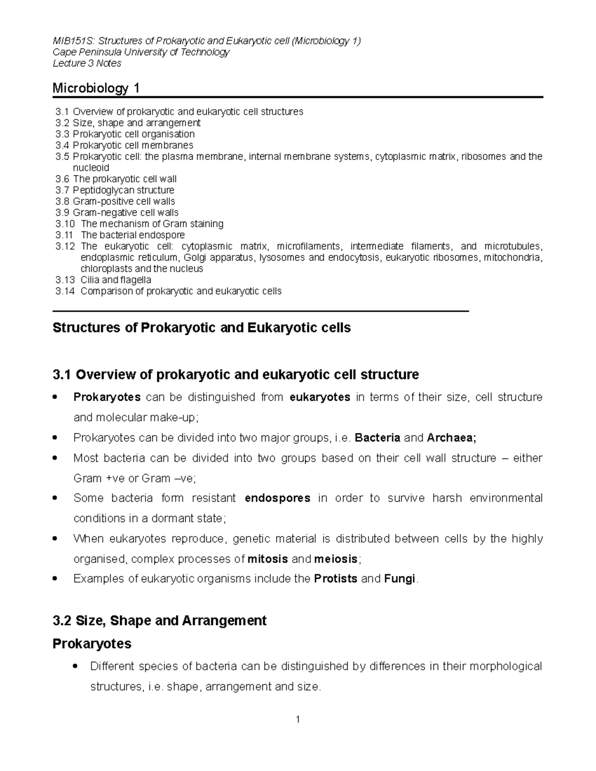 Microbiology 1 Lecture 03 (Structures of Prokaryotic and Eukaryotic ...