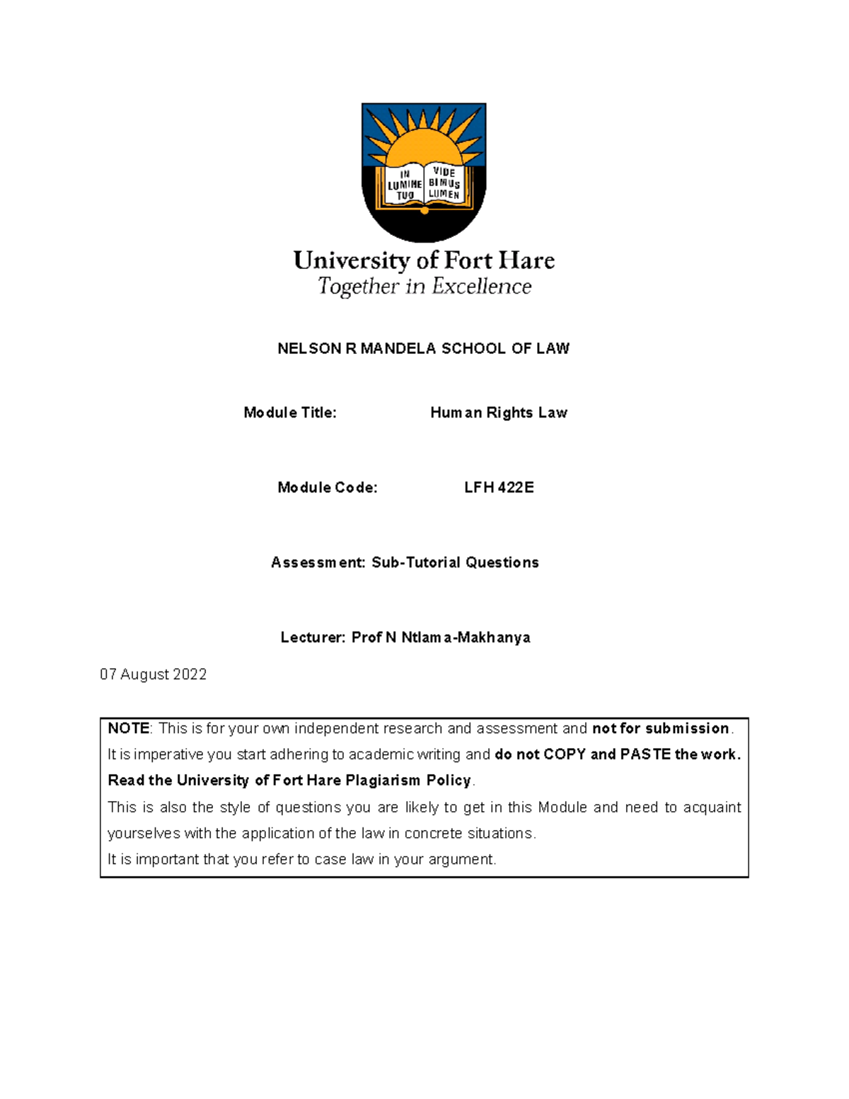 HR-Sub-Tut-Questions-22(1) - LFH 422E - UFH - Studocu