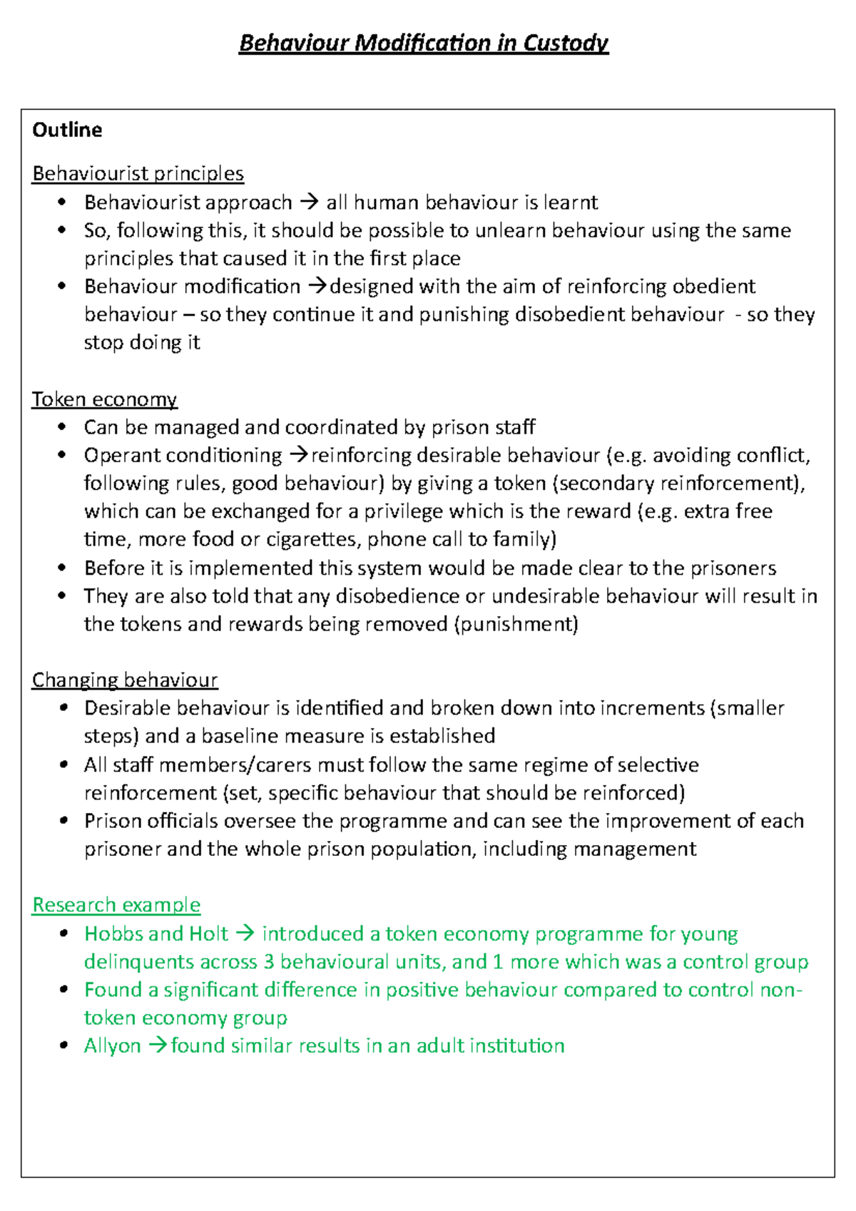 Dealing with offending behaviour - Behaviour Modification - Outline ...