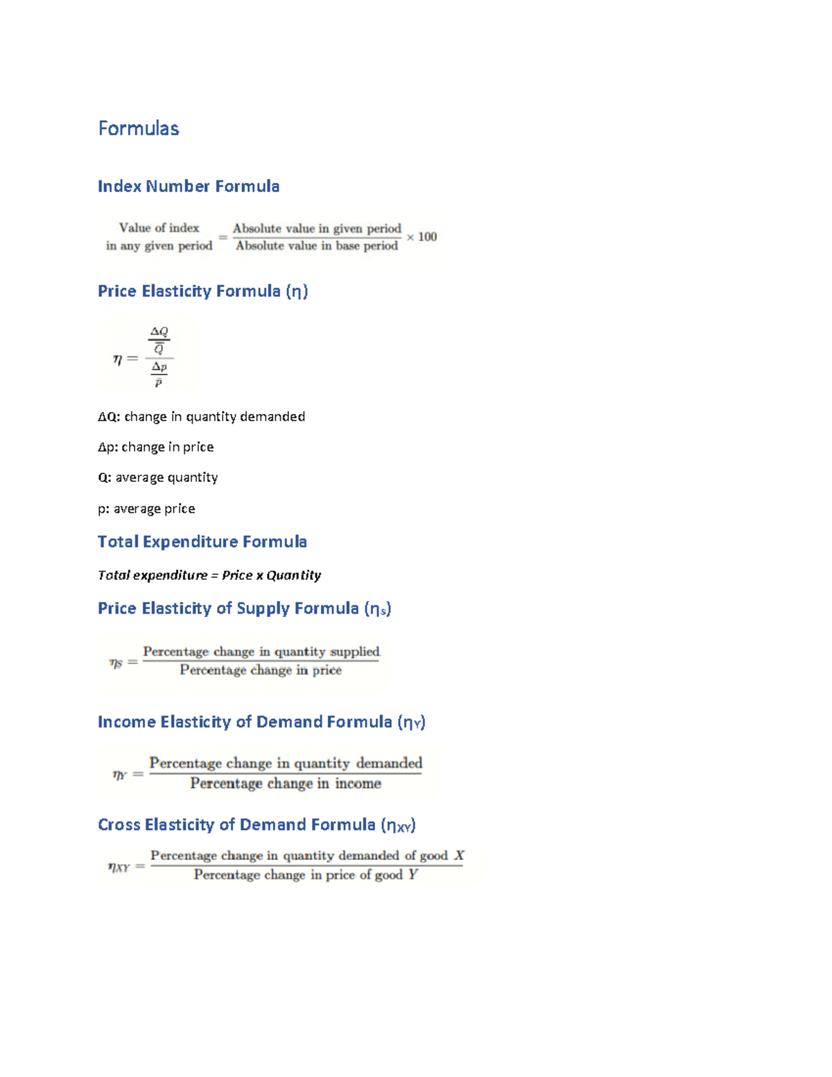Microeconomics Formulas and Definitions - Formulas Index Number Formula ...