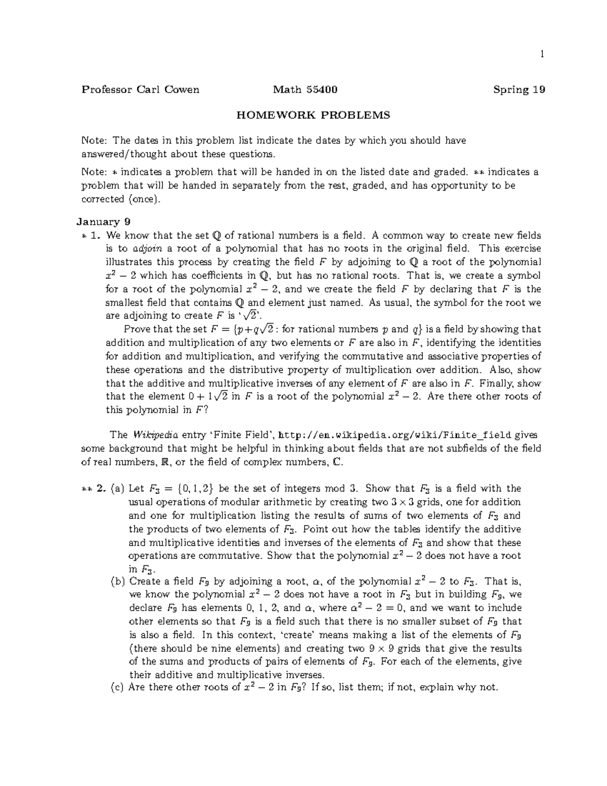 MATH 554 Prob 01 - Problem questions given in Class, Professor Carl ...