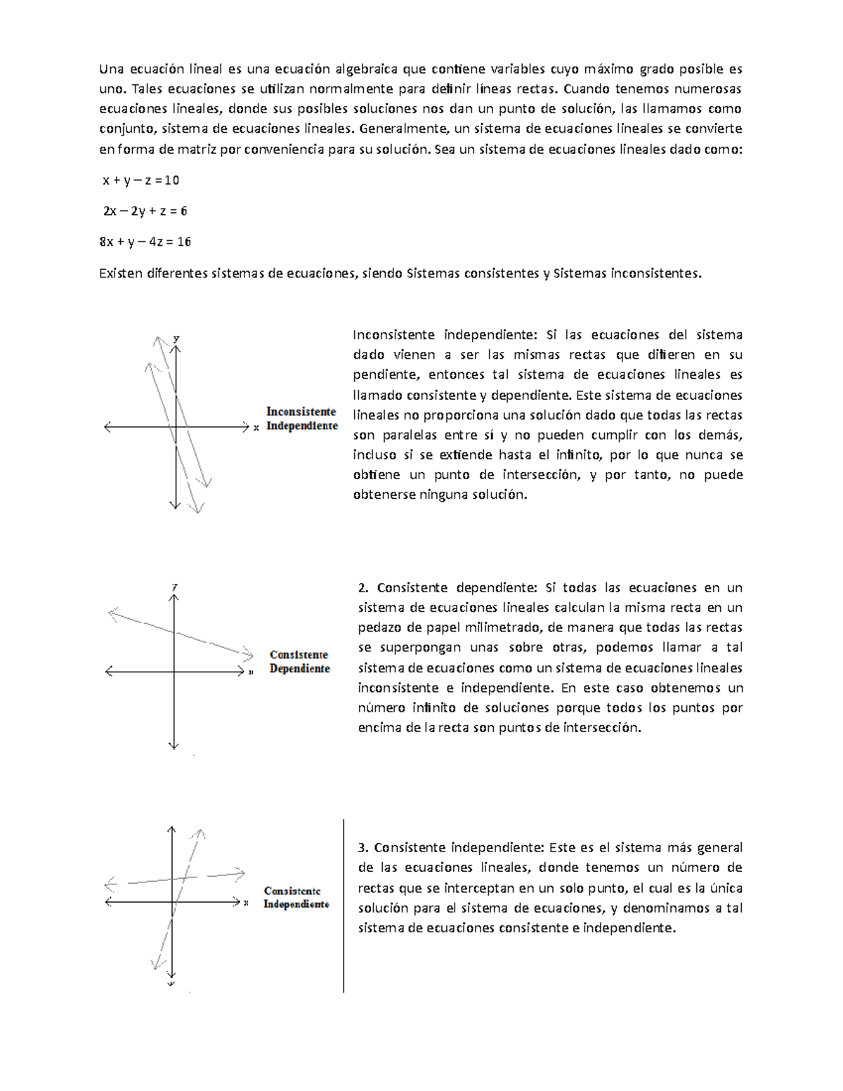 El Algebra lineal - Una ecuación lineal es una ecuación algebraica que ...