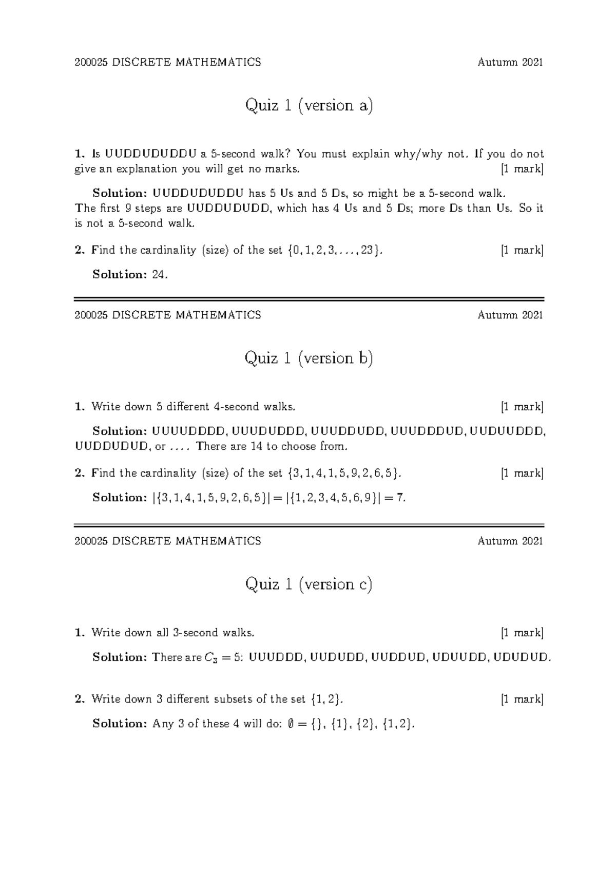 DM tutorial 1 solutions - 200025 DISCRETE MATHEMATICS Autumn 2021 Quiz 1 (version a) Is ...