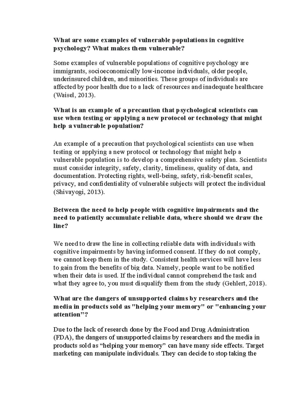 Cog 7-1 discussion - got an A - What are some examples of vulnerable ...