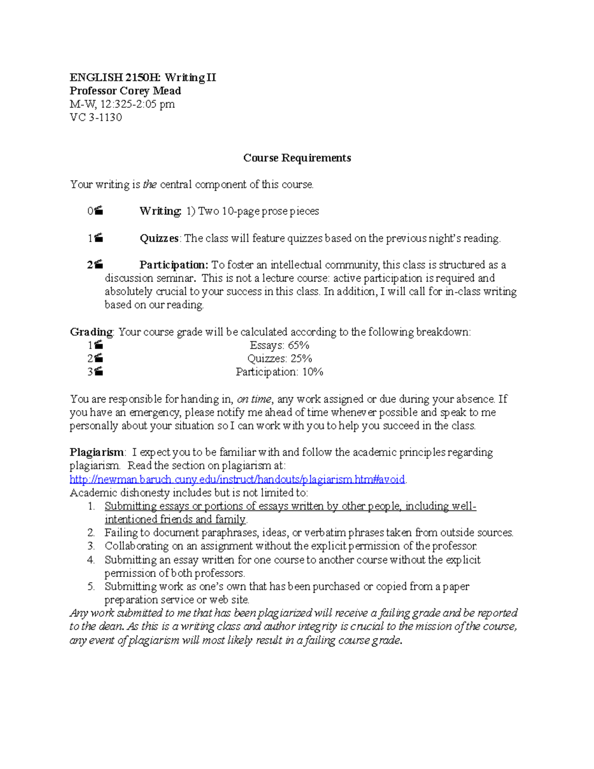 ENG 2150H syllabus, Spring '22 - ENGLISH 2150H: Writing II Professor ...