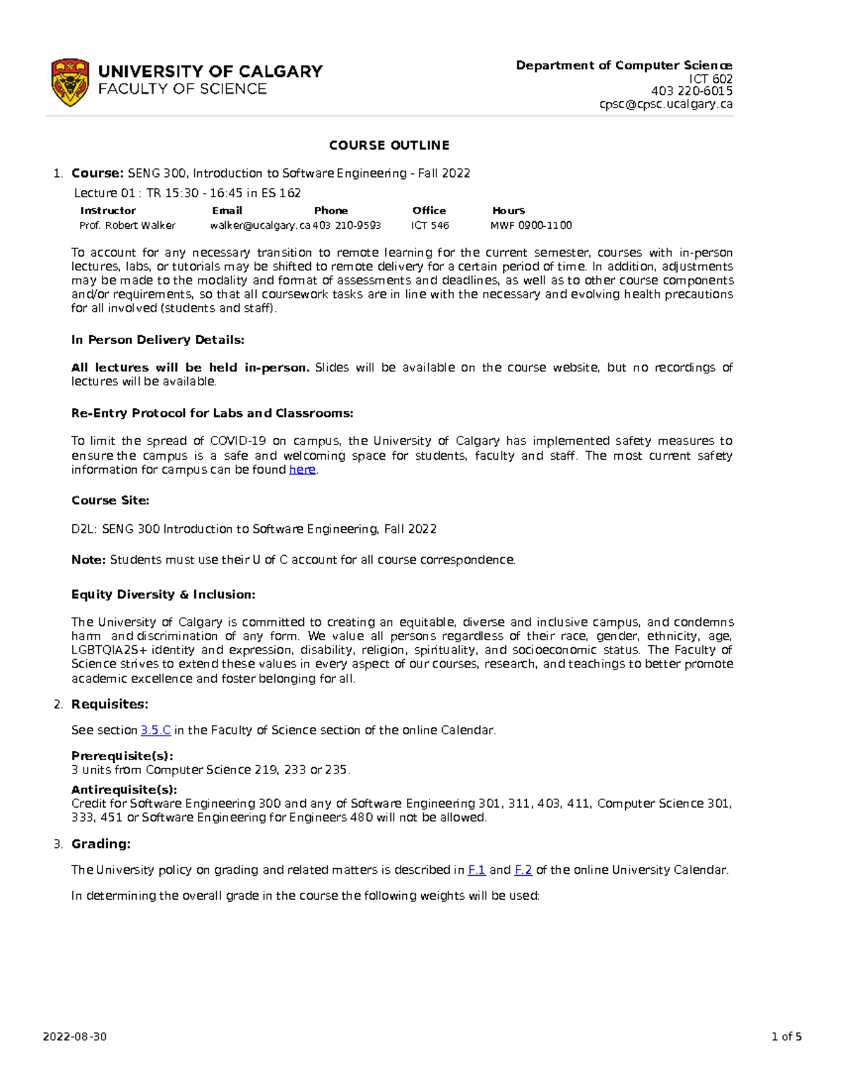 SENG 300 Lecture 01 - Department of Computer Science ICT 602 403 220 ...