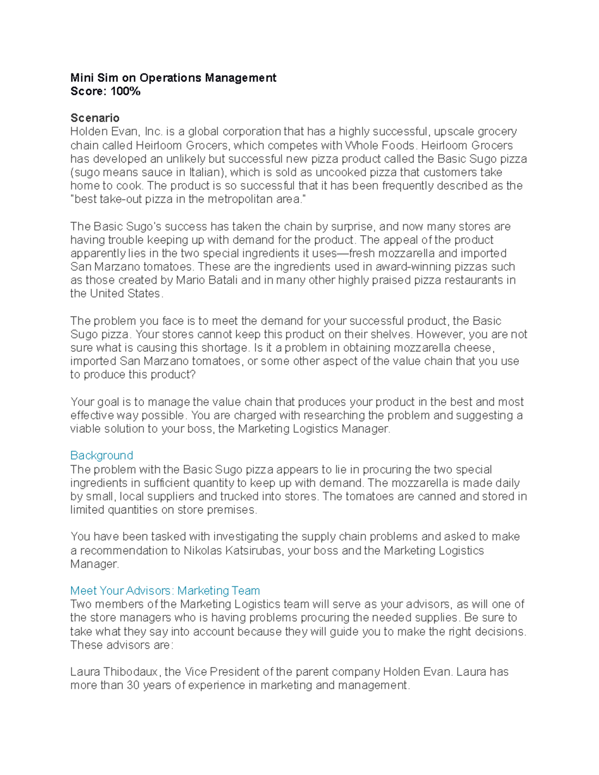 Mini sim on operations management - Mini Sim on Operations Management ...