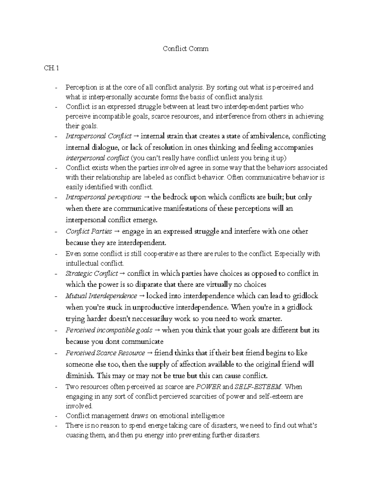 Conflict Comm - lecture notes - Conflict Comm CH. Perception is at the ...