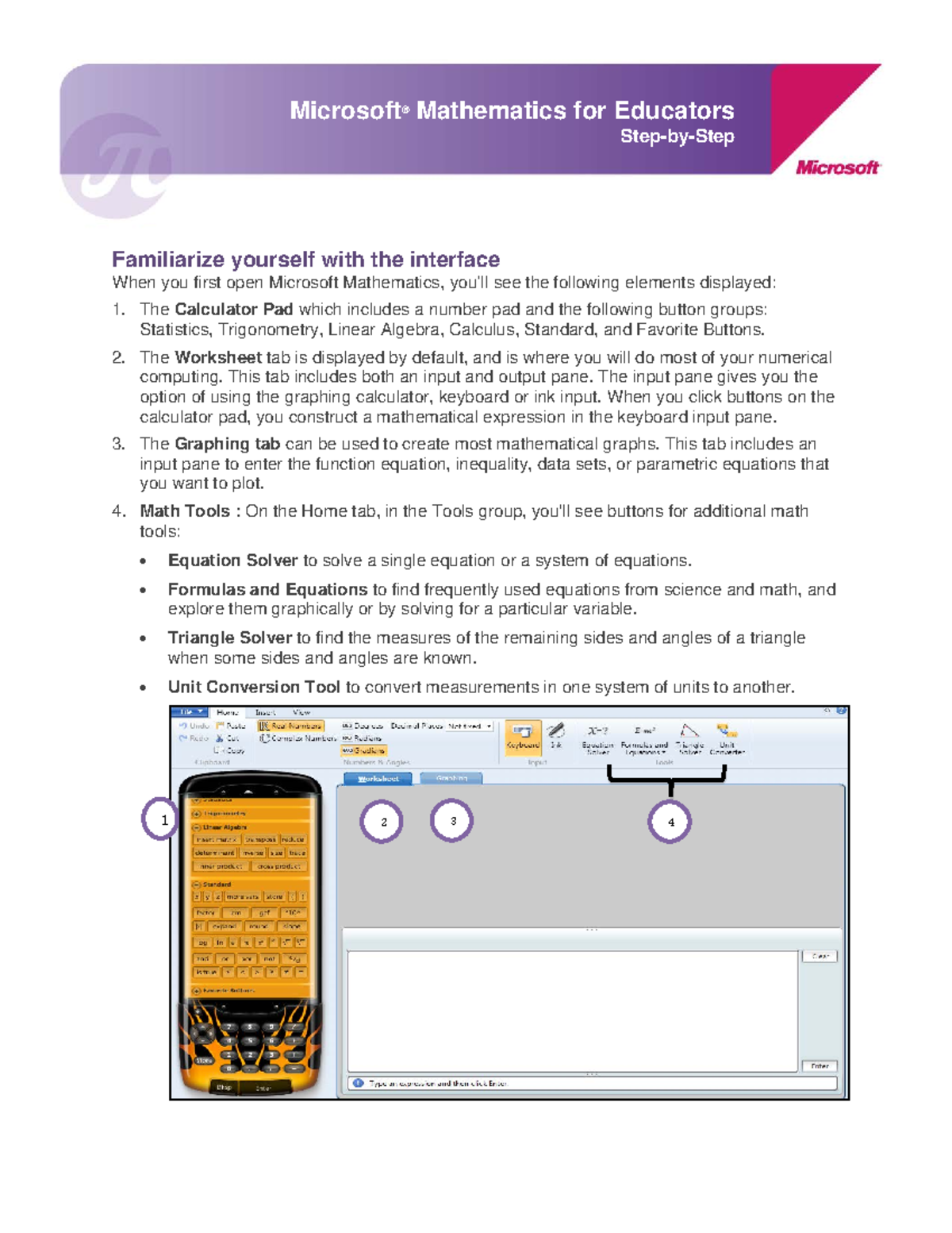 Microsoft mathmatics step-by-step Guide - Familiarize yourself with the ...