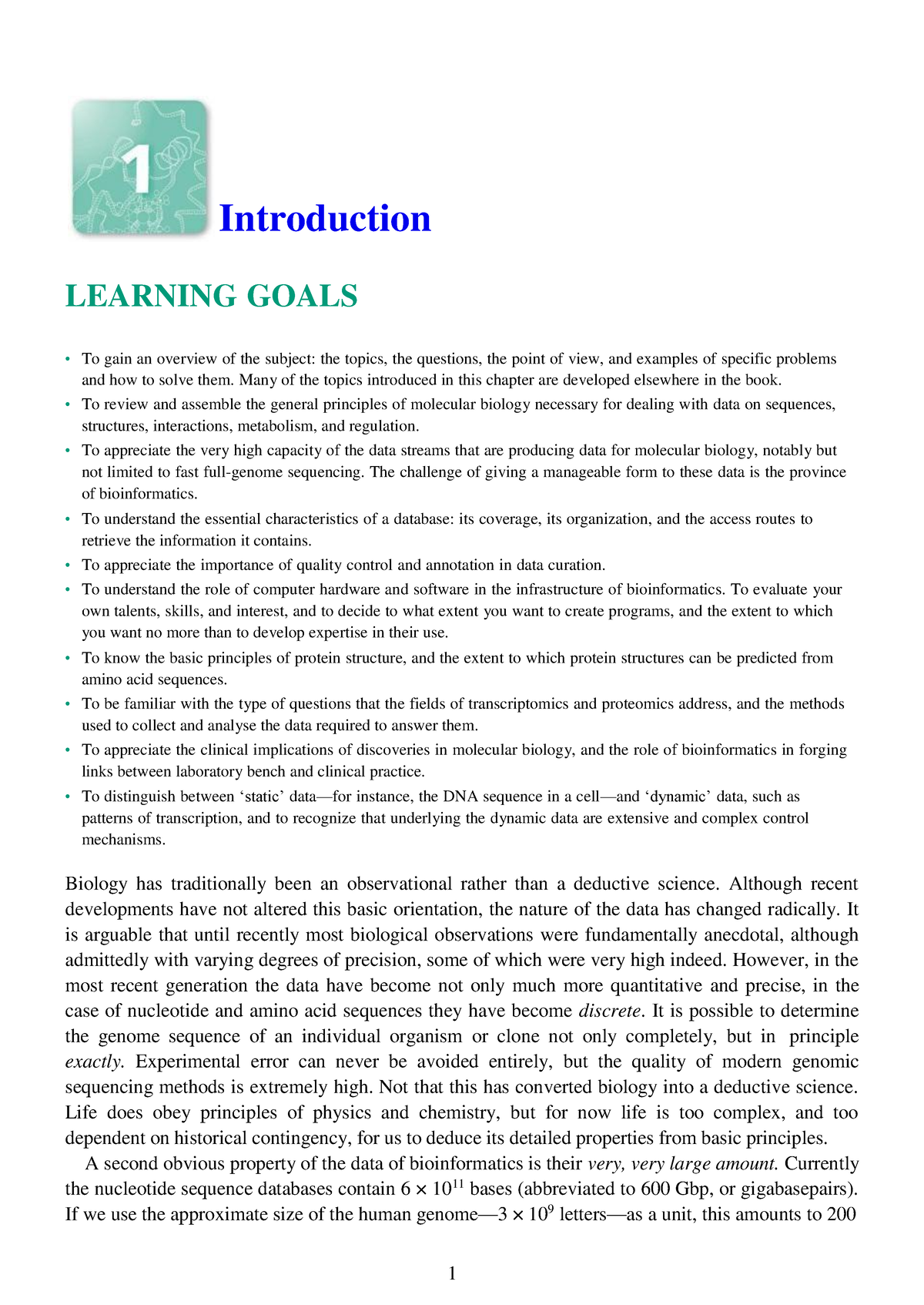 Introduction Of Bioinformatics Notes 1 Introduction Learning Goals To Gain An Overview Of