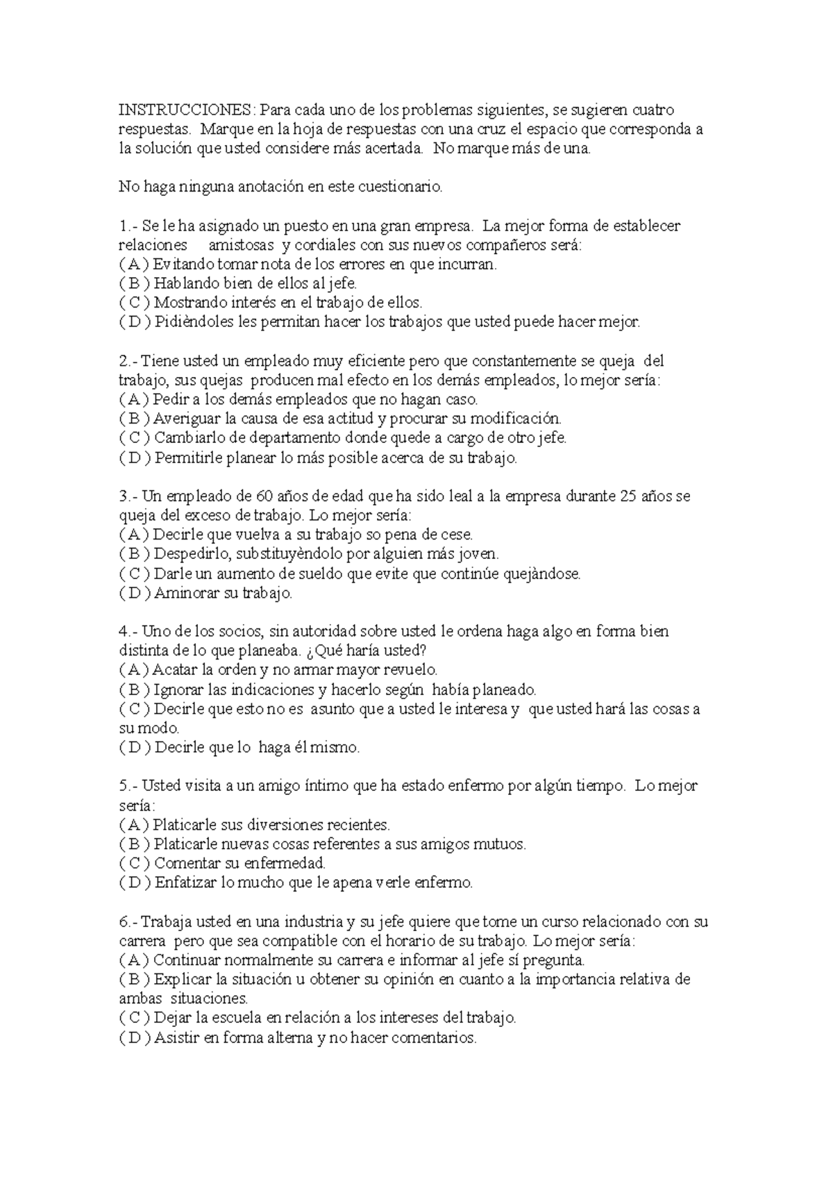 Test moss - Test de moss - INSTRUCCIONES: Para cada uno de los ...