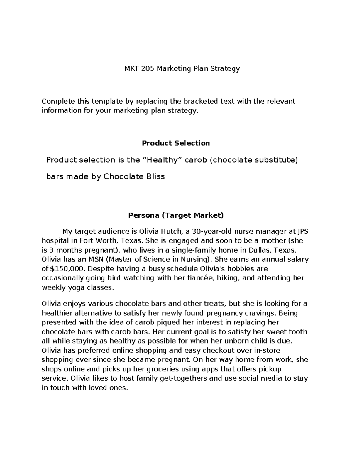 MKT 205 Marketing Plan Strategy - MKT 205 Marketing Plan Strategy ...
