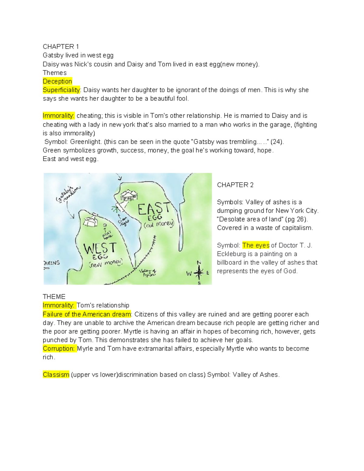 The great gatsby chapter breakdown - CHAPTER 1 Gatsby lived in west egg ...