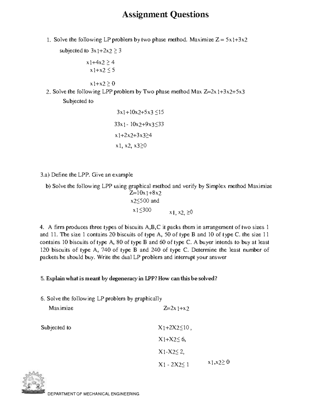 INDU 324-Lec 02 - INDU 324-Lec 02 - Assignment Questions Solve the ...