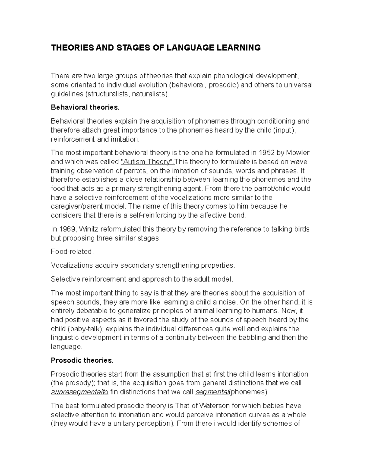 Theories and stages of language learning - THEORIES AND STAGES OF ...