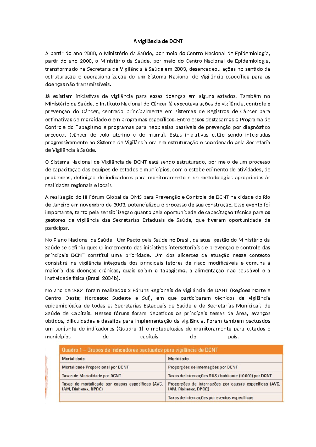A vigilância de DCNT resumo - A vigilância de DCNT A partir do ano 2000 ...