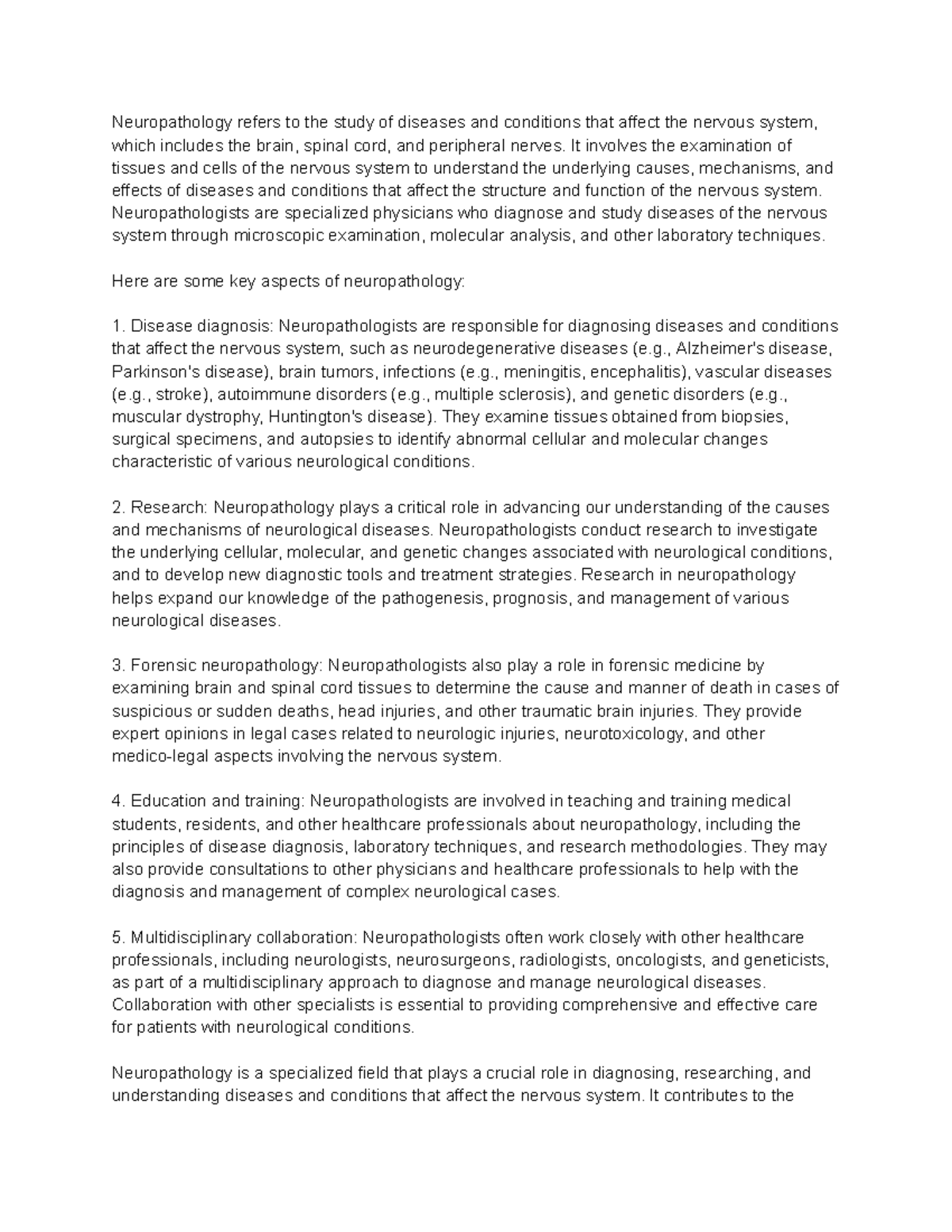 Neuropathology - NOTES - Neuropathology refers to the study of diseases ...