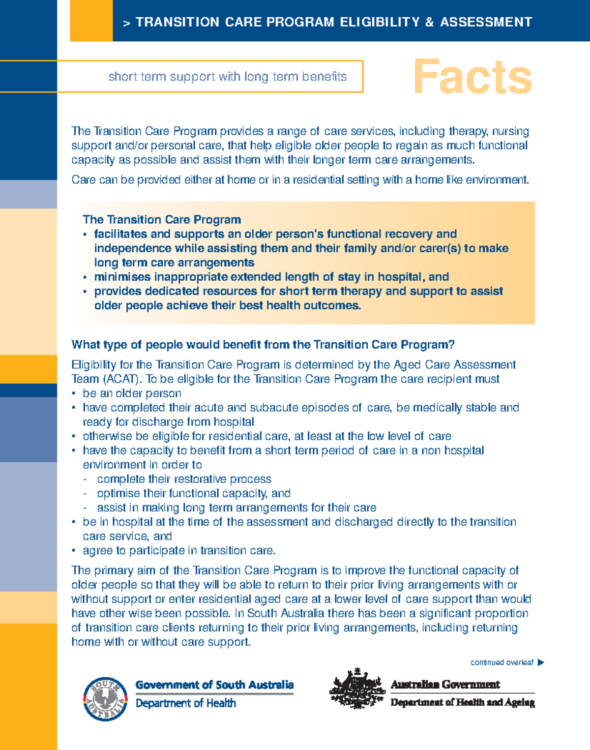Fact+sheet+2+TCP+Eligibility+and+Assessment - Facts > TRANSITION CARE PROGRAM ELIGIBILITY ...
