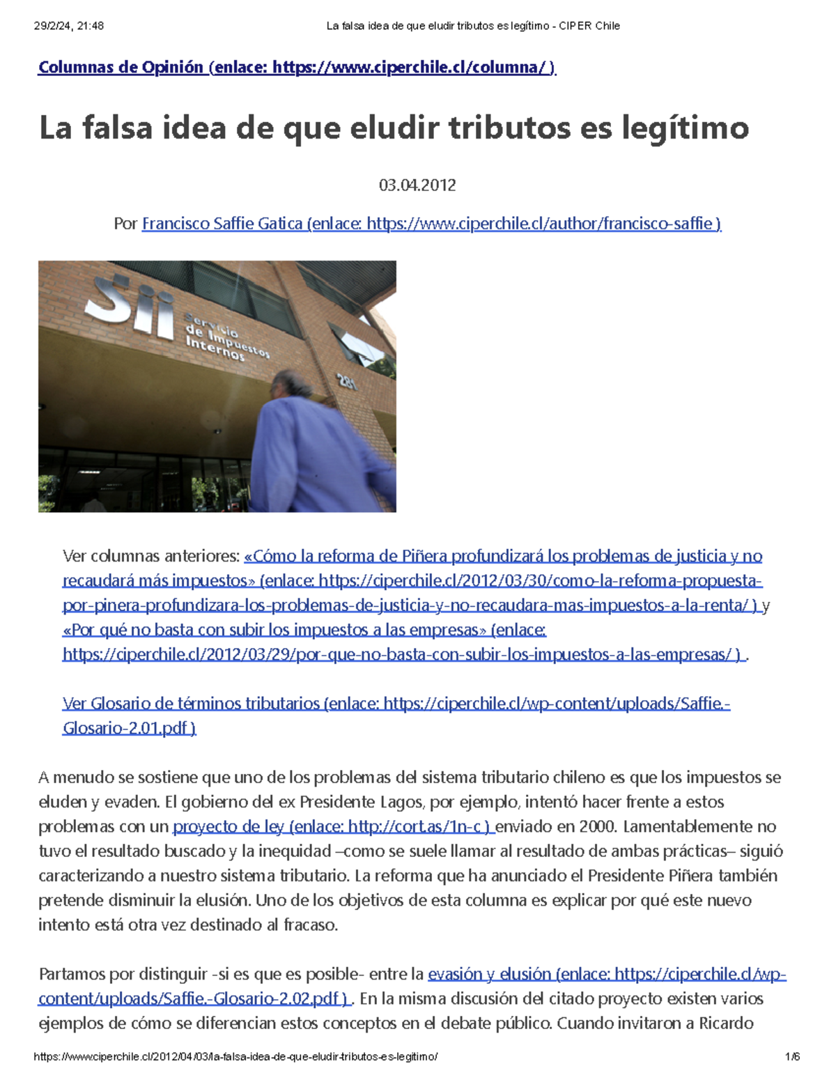 La falsa idea de que eludir tributos es legítimo - Ciper Chile ...