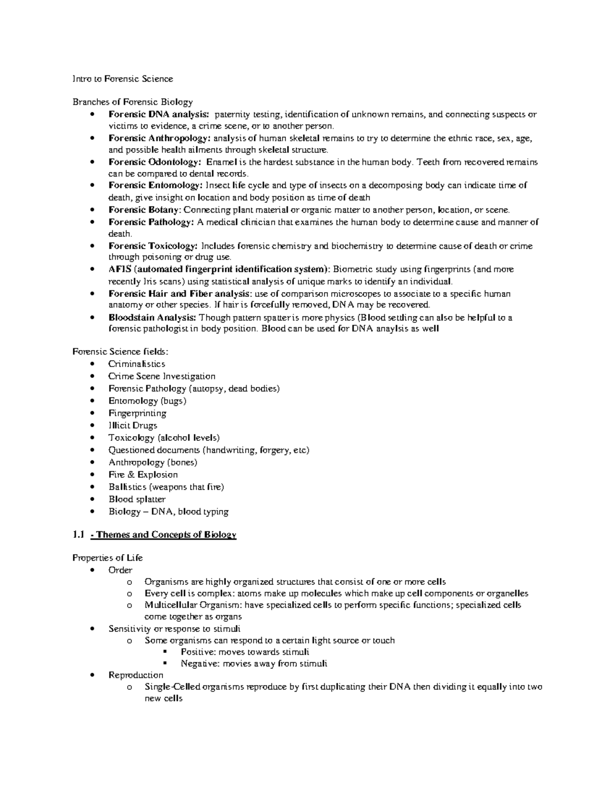 Intro to Forensic Science (BIOL 150) - Exam 1 Material - Intro to ...