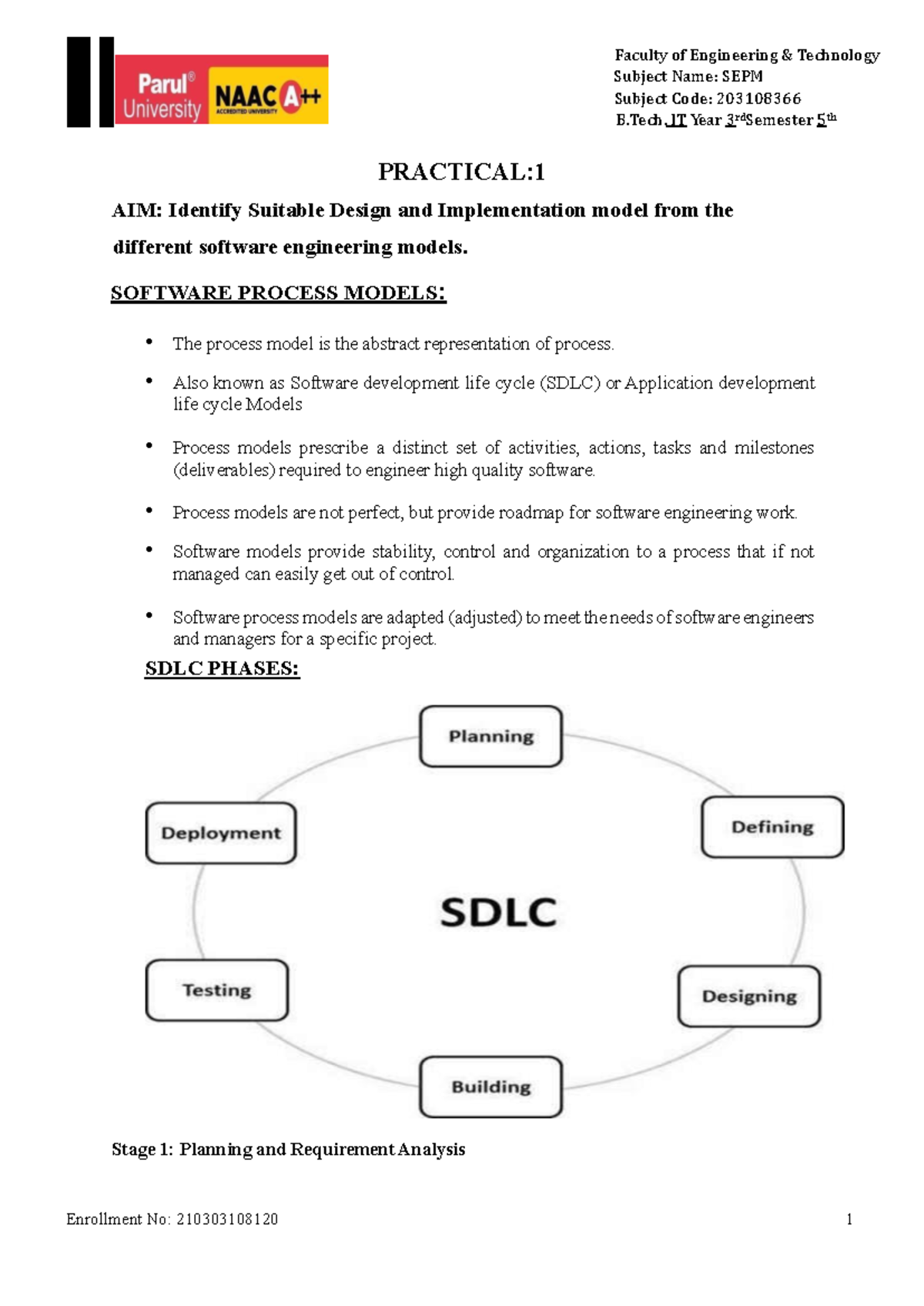 SEPM Practical 1 TO 5 [330] - Subject Name: SEPM Subject Code ...