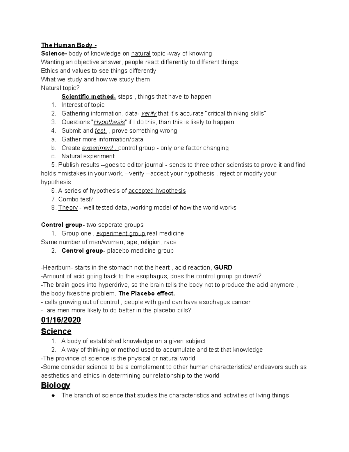 BIO 004-Human Body Notes - The Human Body - Science- body of knowledge ...