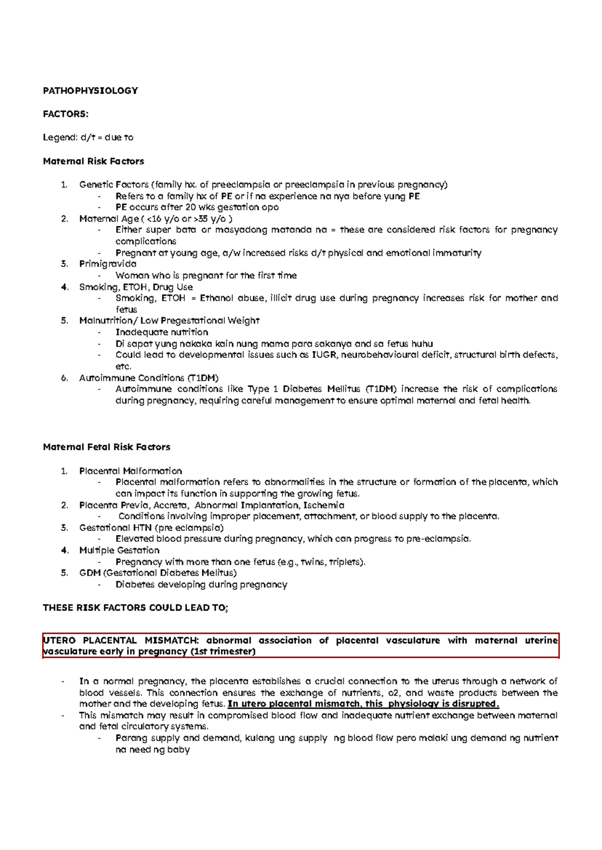 PRE Eclampsia Pathophysiology - PATHOPHYSIOLOGY FACTORS: Legend: d/t ...