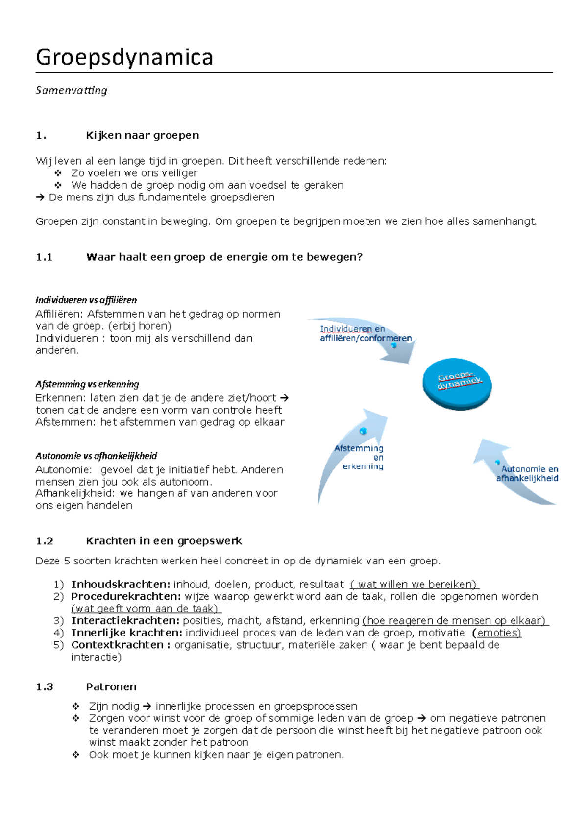 Groepsdynamica - Groepsdynamica Samenvaing 1. Kijken naar groepen Wij ...