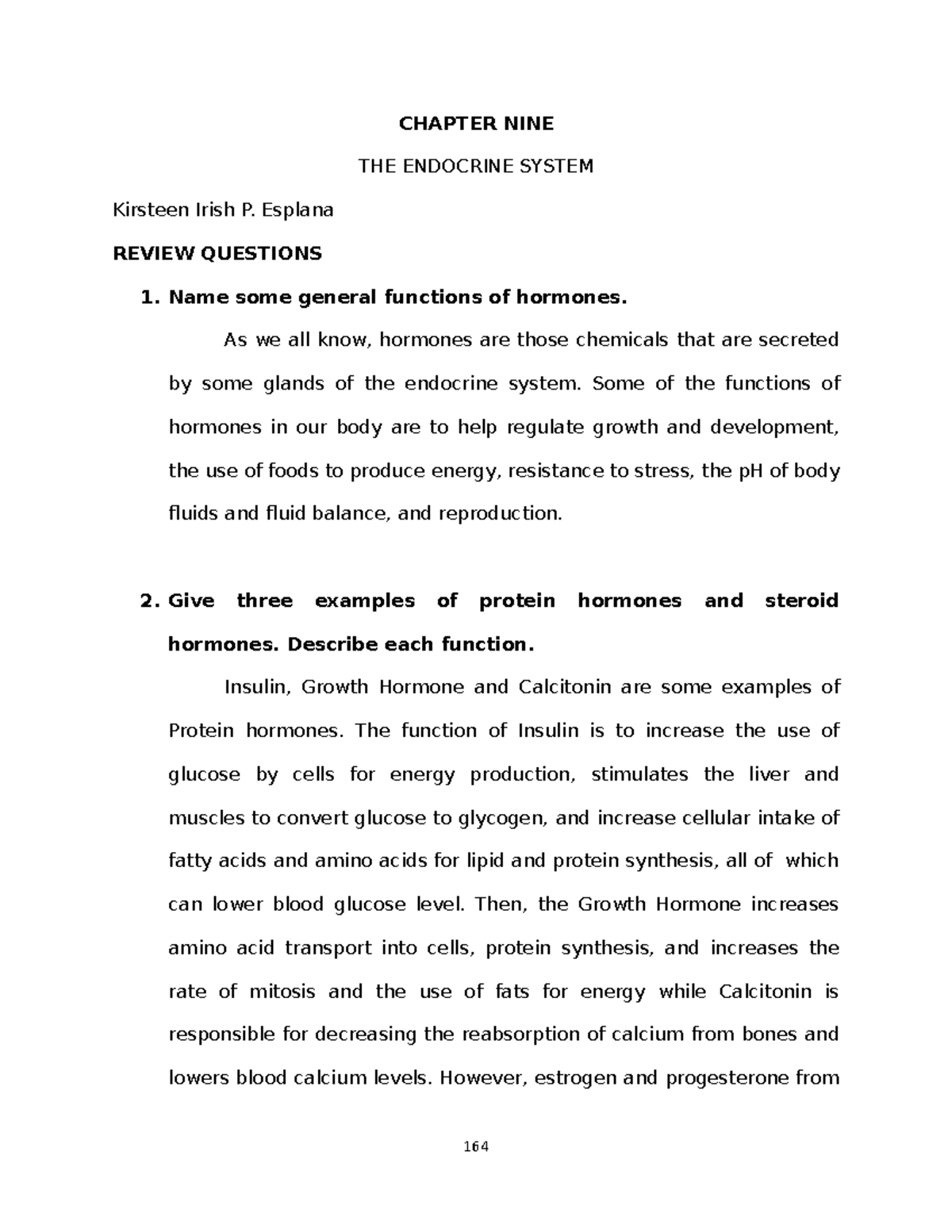 Chapter 9-Endocrine System Review Questions - CHAPTER NINE THE ...
