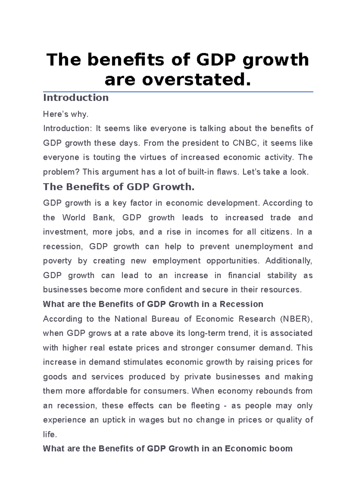 The benefits of GDP growth are overstated - Introduction Here’s why ...