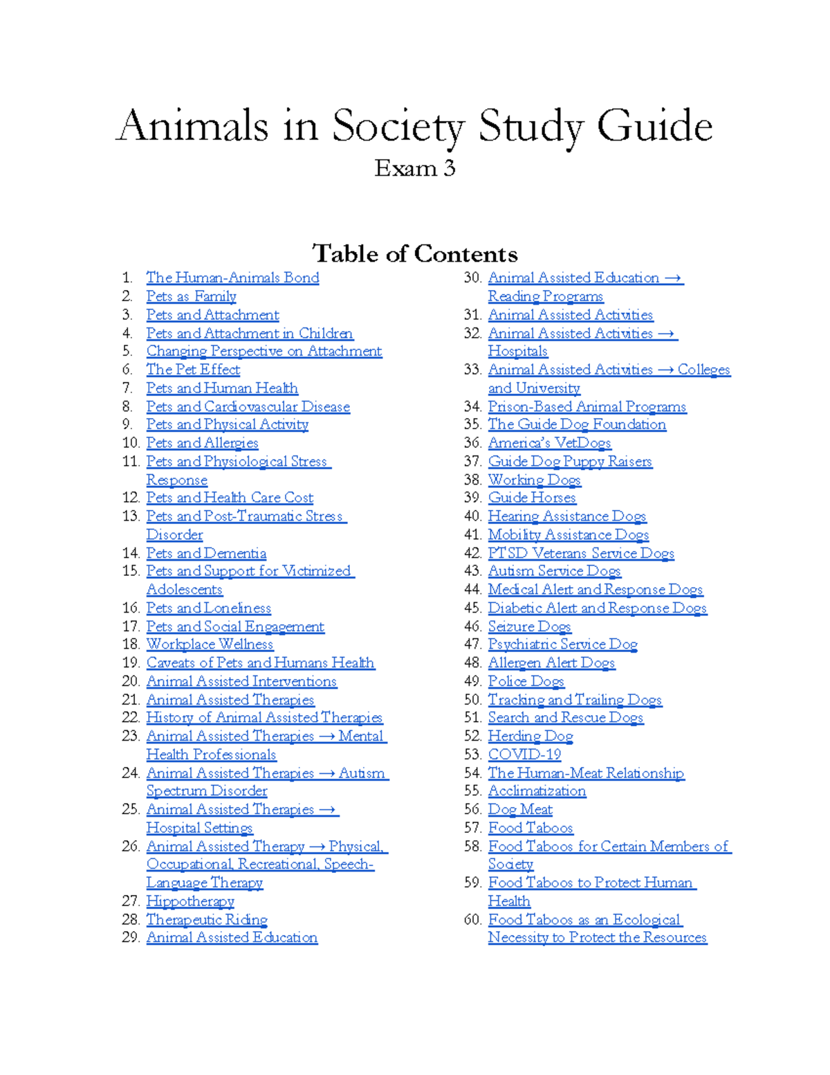 Animals in Society - Exam 2 Study Guide - Animals in Society Study ...
