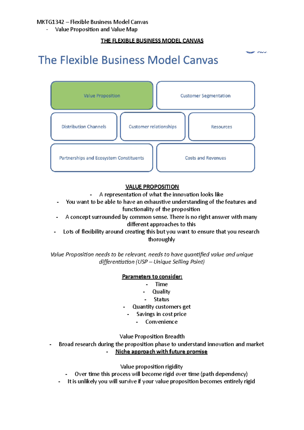 Week 5 MKTG1342 - Flexible Business Model - Value Proposition ...