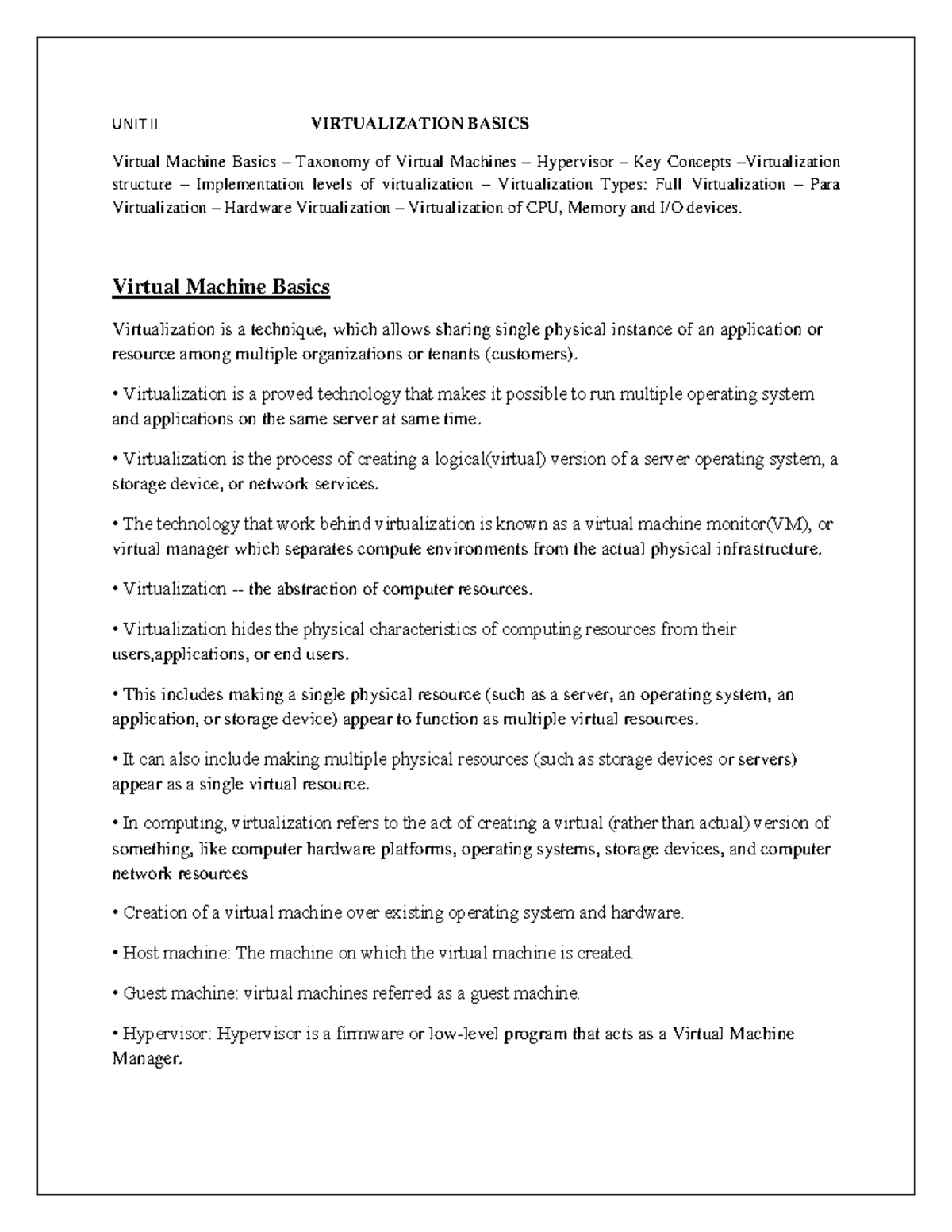 Unit Ii Cc Cloud Computing Notes Unit Ii Virtualization Basics Virtual Machine Basics
