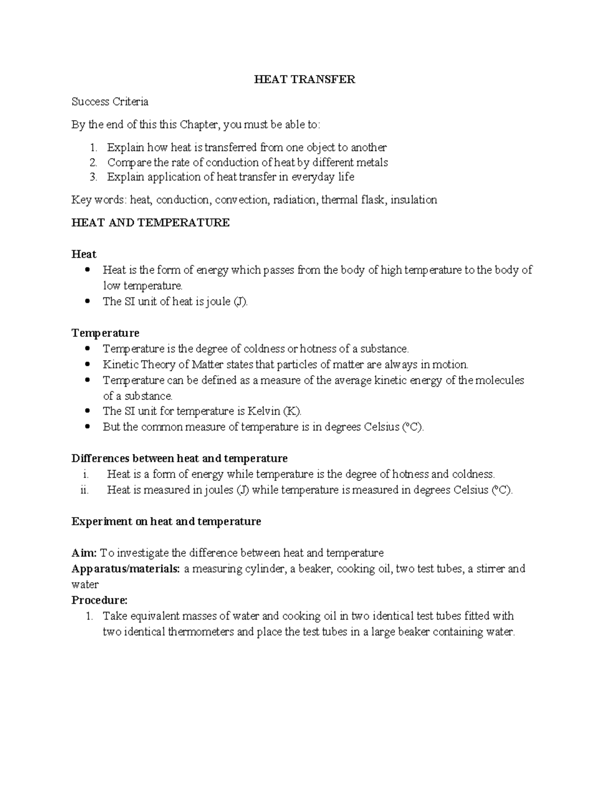 HEAT transfer notes - ... - HEAT TRANSFER Success Criteria By the end ...