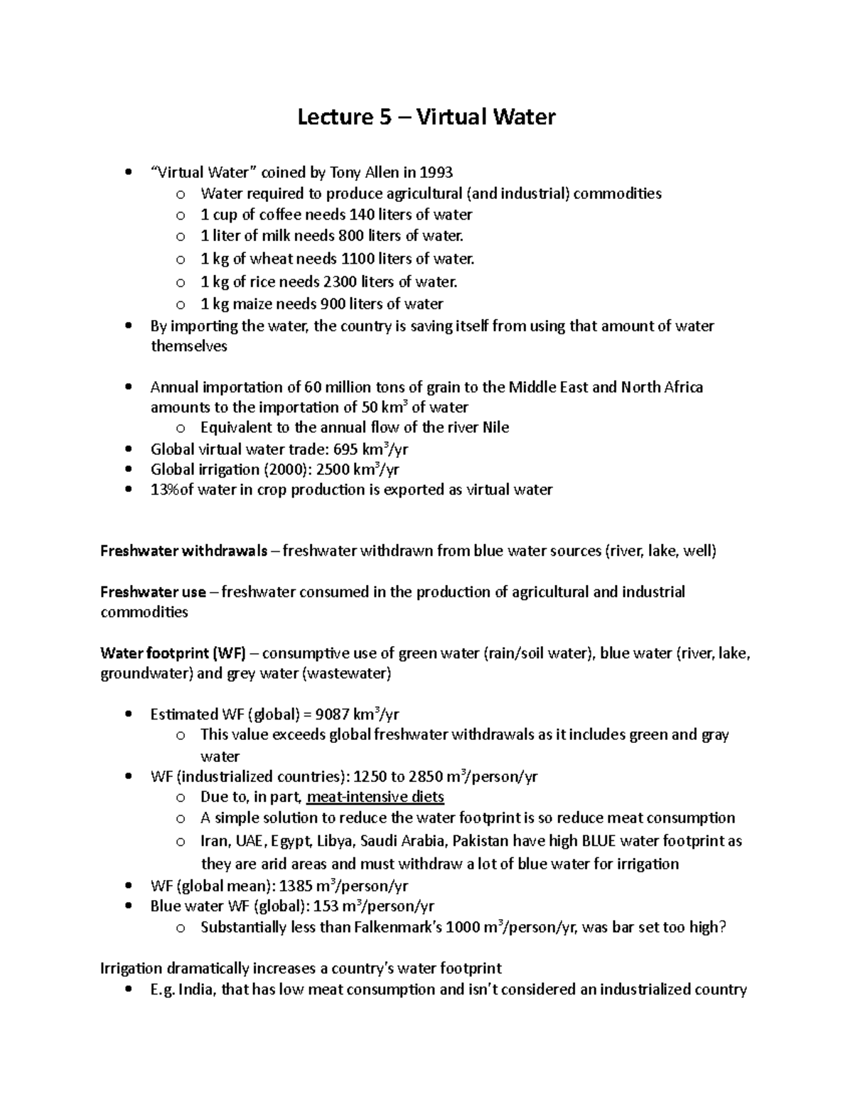 Lecture 5 – Virtual Water - Lecture 5 – Virtual Water “Virtual Water ...