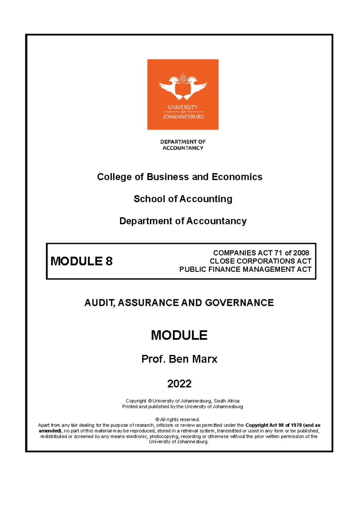 Module 8 - Co Act - Module ENG (2022) - College of Business and ...