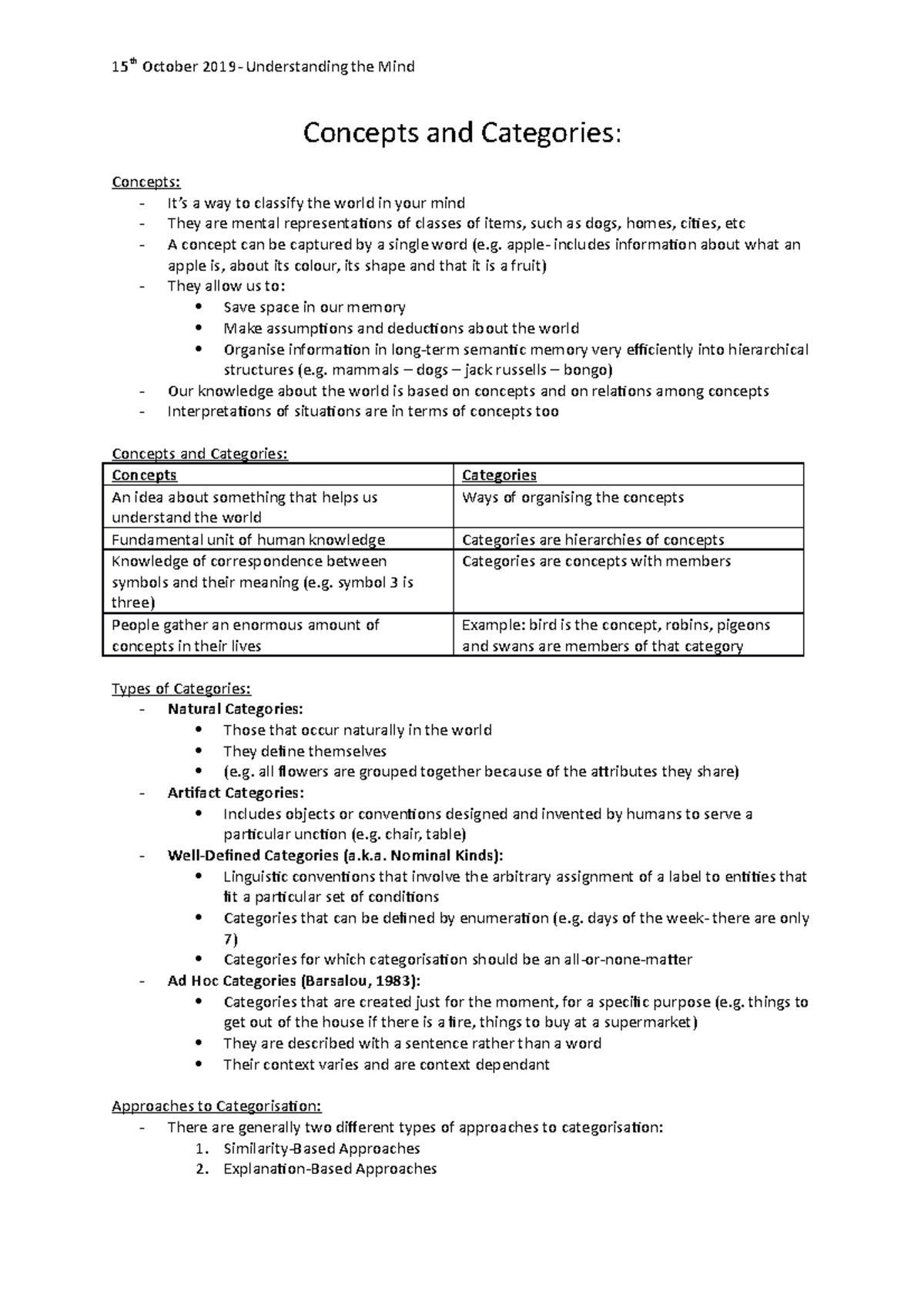 Concepts and Categories - Concepts and Categories: Concepts: - It’s a ...