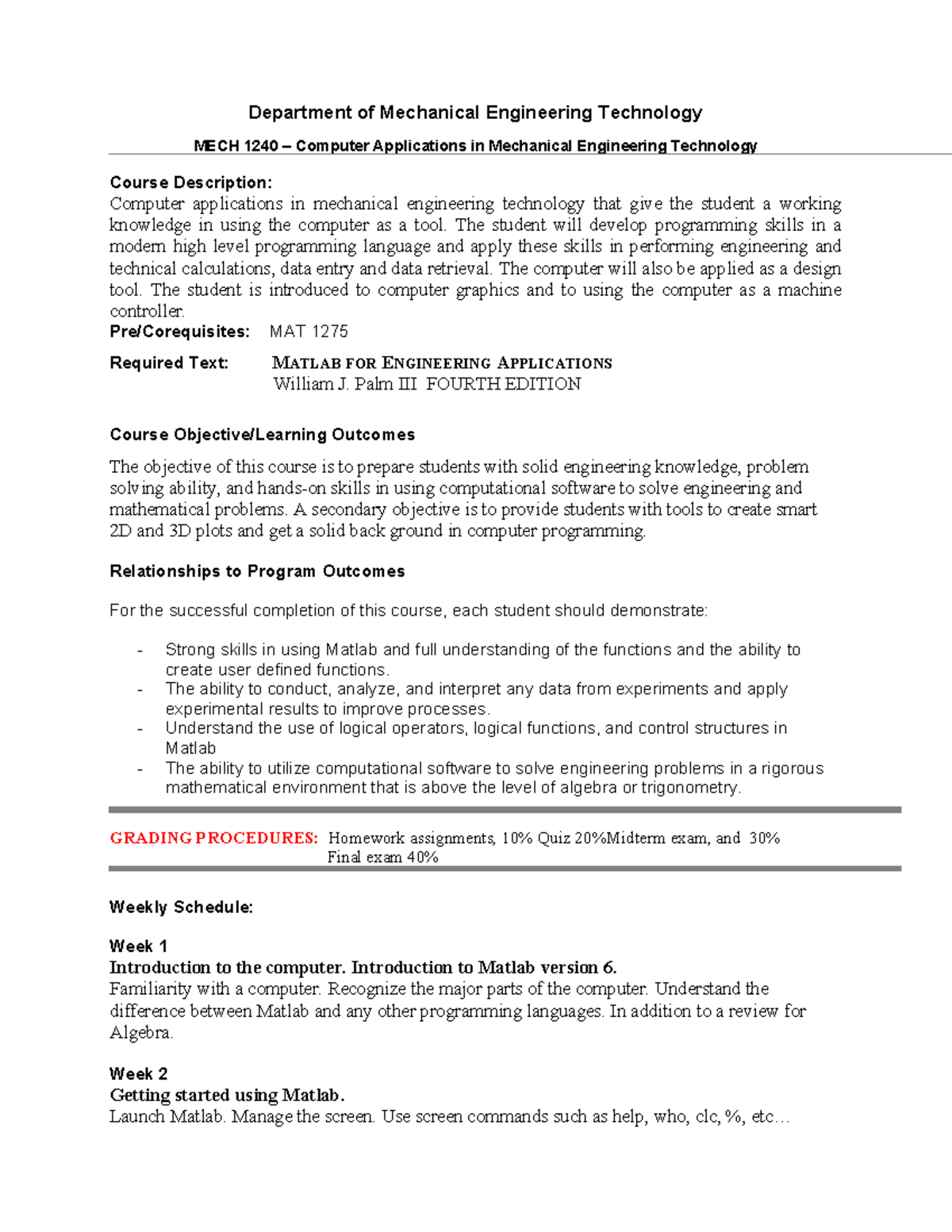 Syllabus MECH 1240 Spring - Department of Mechanical Engineering ...