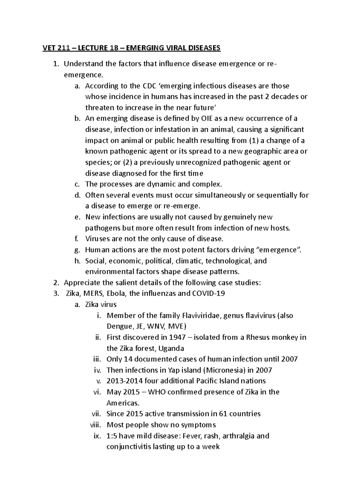 Lecture 18 - Virology - VET 211 – LECTURE 18 – EMERGING VIRAL DISEASES ...