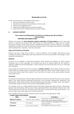 Building Blocks Of Life - discuss the protein and amino acids. 2 ...