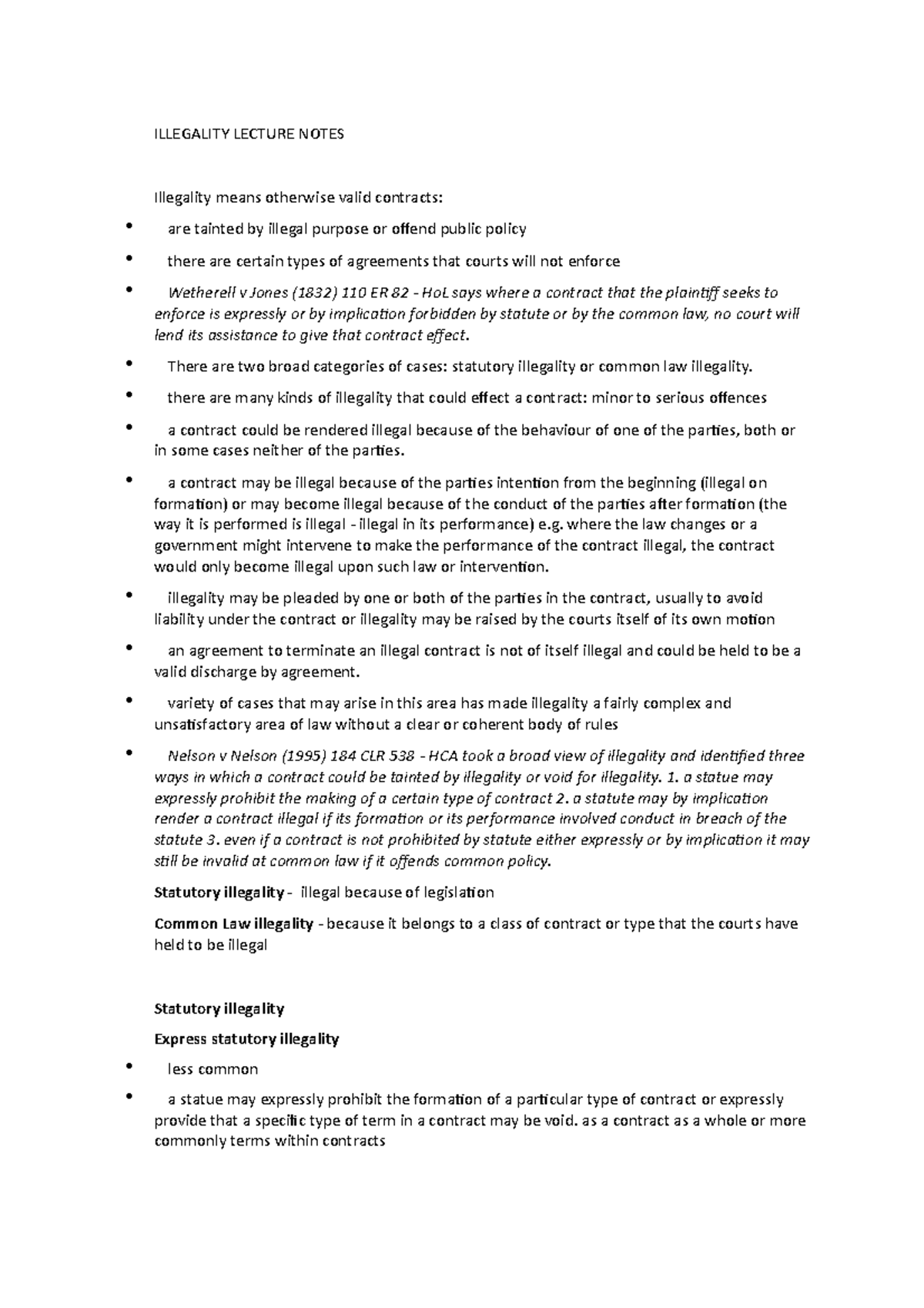 Illegality Lecture Notes Illegality Lecture Notes Illegality Means Otherwise Valid Contracts